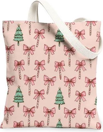 Generic Sac fourre-tout en toile motif sapin de No&euml;l, motif floral saisonnier, r&eacute;utilisable, l&eacute;ger et lavable, bandouli&egrave;re pour voyage, plage, pique-nique, 33
