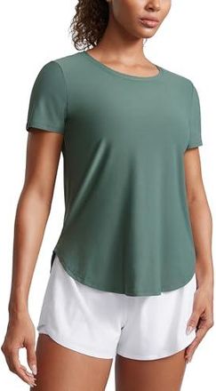 CRZ YOGA Cloudweight Chemisiers &agrave; Manches Courtes pour Femmes Hauts Dentra&icirc;nement &agrave; Fente Lat&eacute;rale Vert Graphite 44