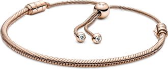 Pandora Moments Schiebeverschluss Schlangen-Gliederarmband aus 14 Karat rosévergoldeterr Metalllegierung, Moments Collection, Größe: 28, 589652C01-2