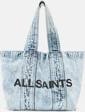 AllSaints Izzy - Tragetasche aus Denim in verblichenem Blau mit Logo