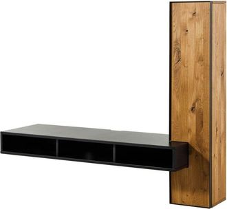 Massivmoebel24 Wohnwand schwebend Wildeiche 161x49x140 natur ge&ouml;lt / schwarz lackiert starnberg 08