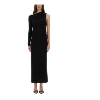 Courr&egrave;ges Femme, Robes, Noir, Taille: 38 FR Robe Longue Asym&eacute;trique en Jersey Cr&ecirc;pe