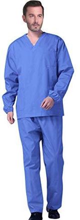 Feoya Blouse Médicale Femme Blau Blouse Médicale Infirmiere en Coton Ensemble Uniforme Médical Tunique Professionnelle Femme avec Poches et Pantalon Blouse 