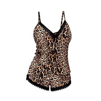 Generic YUJIEBB Ensemble de pyjama confortable avec bretelles en dentelle pour femme - Respirant - En polyester et soie - Col en U - Sans manches, Motif L&eacute;opo