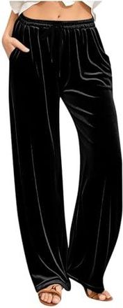 Generic Pantalon en velours pour femme avec poches, doux, habill&eacute;, d&eacute;contract&eacute;, taille &eacute;lastique, pantalon de d&eacute;tente en velours chaud, pantalon formel, Noir,