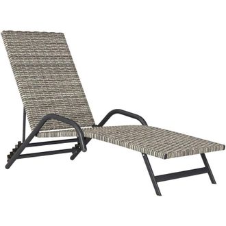 OUTSUNNY Bain de soleil inclinable r&eacute;glable en r&eacute;sine tress&eacute;e beige brun accoudoirs structure noir