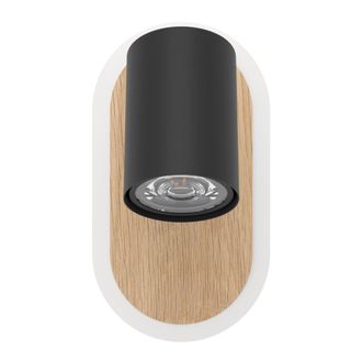 Eglo LED Wandleuchte innen Rimbocchi, ovale Wandlampe mit schwenkbarem Spot, Wandspot aus Metall in Schwarz und Holz-Optik, Wandstrahler warmwei&szlig;