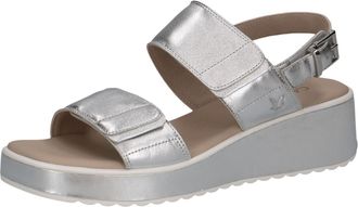 Caprice Damen Sandalen mit Keilabsatz aus Leder Wedges, Silber (Silver), 42 EU