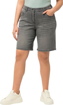 Ulla Popken Damen gro&szlig;e Gr&ouml;&szlig;en &Uuml;bergr&ouml;&szlig;en Plus Size Jeansbermuda Mandy, 5-Pocket-Form, Komfortbund hellgrau Denim 60 818440904-60