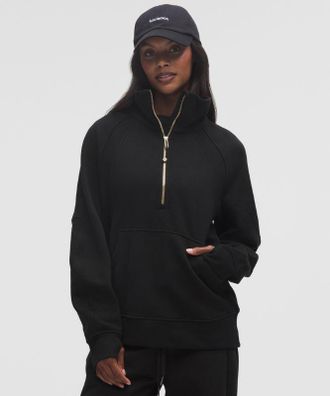 lululemon Sweat demi-zippé Scuba Oversized à col cheminée Long pour Femmes - Noir/Gold - Taille XL/2XL