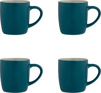 Price & Kensington Accents Tassen-Set, Blaugr&uuml;n mit cremefarbener Innenseite, 330 ml Steingut, 4 St&uuml;ck, langlebige Keramik, sp&uuml;lmaschinen- und mikrowellengeeignet, briti