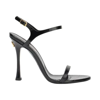 Roberto Cavalli High-Heel-Sandaletten aus Leder mit Kroko-Pr&auml;gung - - Shoes - Damen - Schwarzk - 37 EU