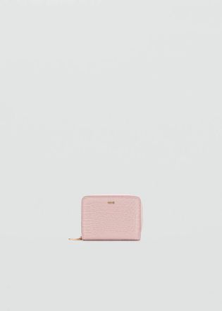 Mango Portefeuille petit effet croco rose clair - Femme - Taille unique - MANGO