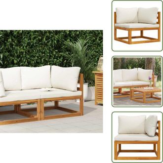 vidaXL Vidaxl - Modular-Ecksofa mit Cremewei&szlig;en Kissen Akazie Massivholz - Holzsessel - Gartenlounge - Eckcouch - Outdoor M&ouml;bel - Esszimmertisch