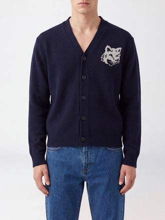 Maison Kitsun&eacute; V-Ausschnitt-Cardigan aus Merinowolle mit Chillax Fox Logo-Patch