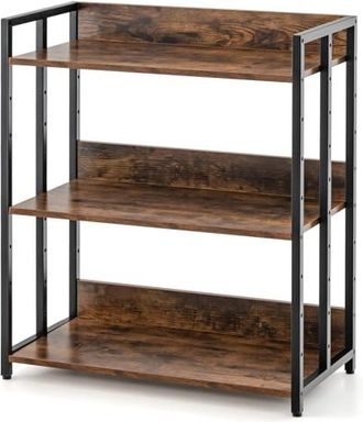 Giantex Bibliotheque à 3 Niveaux Réglables, Étagère de Rangement avec Bord Surélevé, Étagère Bureau Industrielle, Cadre en Métal, Coussinets de Pieds Réglable