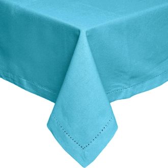 Homescapes Hellblaue Tischdecke mit Hohlsaum aus 100% Baumwolle 178x300 cm, XXL Tischtuch rechteckig, waschbar & pflegeleicht