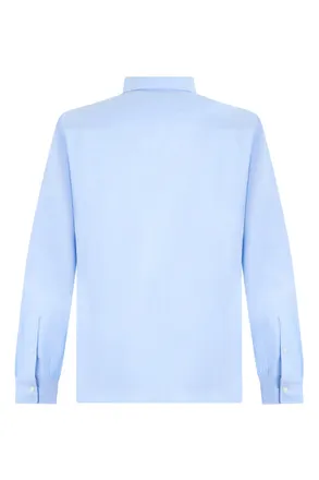 Maison Kitsun&eacute; Mens Long-Sleeved Shirt Light Blue Cotton