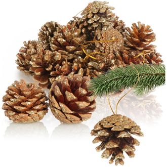 Com-Four 25x Anh&auml;nger Tannenzapfen in goldfarben - Pinienzapfen als Weihnachtsdekoration - Zapfen Deko zum Anh&auml;ngen - Bastel Set - Weihnachtsschmuck