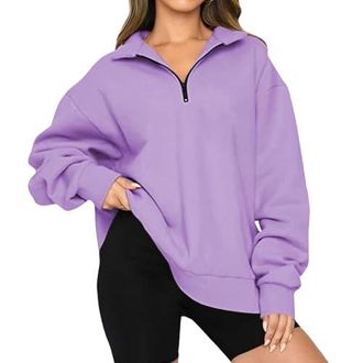 Generic Sweat &agrave; capuche zipp&eacute; surdimensionn&eacute; en polaire avec demi-fermeture &eacute;clair pour femme, violet, XXL