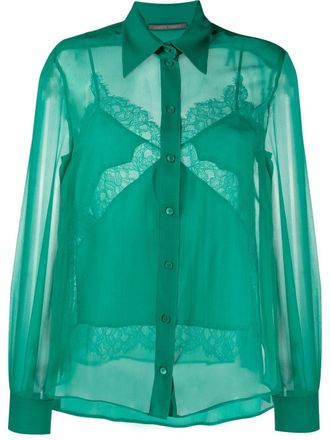 Alberta Ferretti chemise en soie &agrave; d&eacute;tails en dentelle - Vert