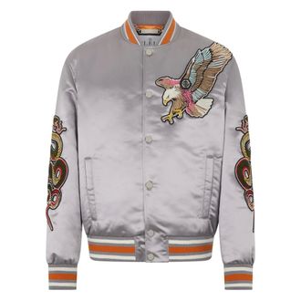 Philipp Plein Homme, Vestes, Gris, Taille: M Shiny Satin Bomber Tattoo Patches
