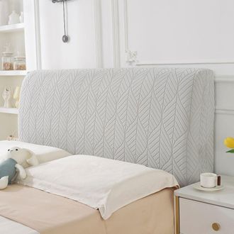 Generic Stretch Staubschutzh&uuml;lle mit vertikalen Streifen Bettkopfteil Bezug f&uuml;r Queen King Full Size Betten Kopfteil Bezug zur Schlafzimmerdekoration Hellgrau