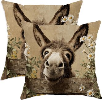Generic Kissenbezüge mit Eselmotiv, rustikaler Bauernhof-Tierdruck, Vintage-Blumenmuster, Heimdekoration für Couch, Sofa, ideal als Frühlingsdekoration, 35,6 