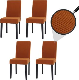 Mendler 4er-Set Esszimmerstuhl Littau, Stuhl K&uuml;chenstuhl Hochlehner, Stoff/Textil Cord Holz - terrakotta, dunkle Beine