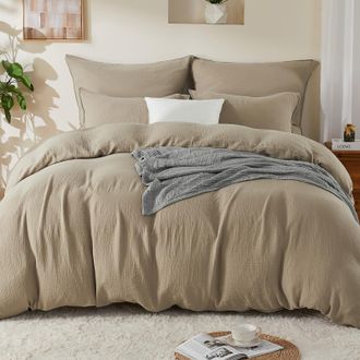 Emme Musselin Bettw&auml;sche 100% Baumwolle, 155x220 Doppelte Sommer Bedding Bettw&auml;sche-Sets mit Rei&szlig;verschluss, 1er Set Bettbezug mit 1 Kissenbez&uuml;ge 80x80 cm,