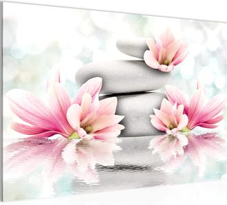 Runa Art Bild Blumen Feng Shui Modern Wandbilder Wohnzimmer 1 Teilig - Made In Germany - Steine Zen Rosa Flur 505815a
