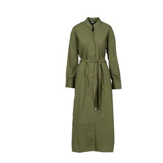 Blauer Gr&uuml;nes Baumwoll-Langarm-Kleid mit G&uuml;rtel - - Dresses - Damen - Gr&uuml;n - L