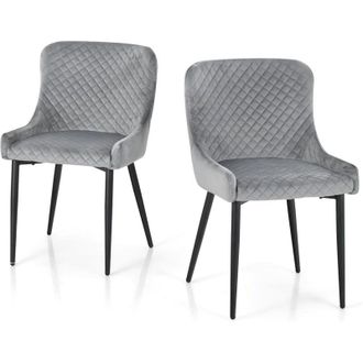 Costway 2er Set Esszimmerst&uuml;hle mit R&uuml;cklehne und Metallbeinen, Polsterstuhl grau, K&uuml;chenstuhl Sitzh&ouml;he 50cm