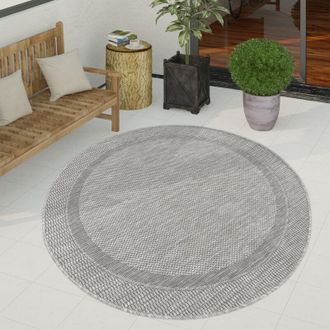 Paco Home Paco Home - Tapis Exterieur Terrasse Balcon Tapis Cuisine Moderne Motif Geometrique Motif Abstrait 200 cm rond, Gris 2