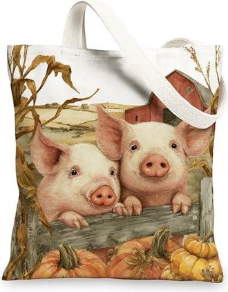 Generic Sac fourre-tout en toile rustique, motif animal de la ferme vintage, sac dépicerie réutilisable, léger et lavable, pour le shopping, la plage, les voy