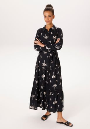 Aniston Maxikleid ANISTON CASUAL, Damen, Gr. 48, N-Gr, schwarz-wei&szlig; (schwarz, beige), Web, Obermaterial: 100% Viskose, bedruckt, figurumspielend kn&ouml;chelfrei, 