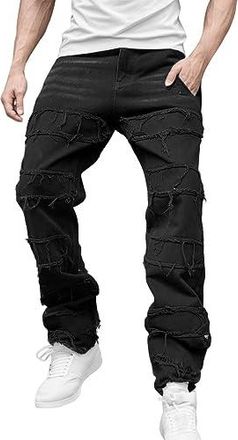 Generic Jean Homme Regular Jeans Pantalon Jeans Slim Fit Retro Homme avec Coupe Droite pour Un Style Urbain Inspir&eacute; du Hip Hop