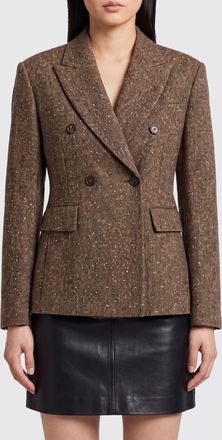 Brunello Cucinelli Blazer crois&eacute; en laine m&eacute;lang&eacute;e avec col &agrave; revers et poches &agrave; rabat