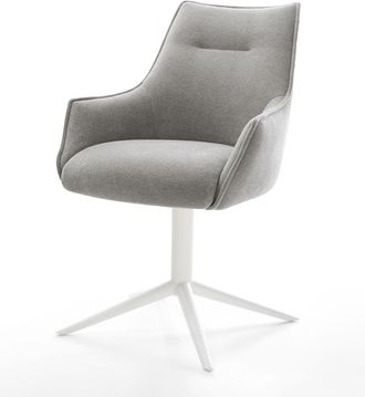 DELIFE Drehstuhl Alja-Flex mit Armlehnen Strukturstoff Soft Grau Fu&szlig;kreuz Wei&szlig; 360&deg; drehbar Wippfunktion Taschenfederkern, Esszimmerst&uuml;hle