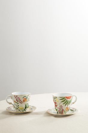La DoubleJ Set De Deux Tasses Et Soucoupes En Porcelaine Plaqu&eacute;e Or - Blanc