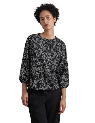 Street One Damen A322237 Shirt Mit Grafischem Muster, Schwarz, 36 EU