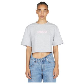 Paco Rabanne Logo Print Cropped T-Shirt - - Tops - Damen - Grau - S