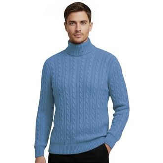 Janisramone Pull &agrave; col roul&eacute; pour homme, pull dhiver &agrave; manches longues en tricot torsad&eacute; pour homme, pull d&eacute;contract&eacute; &agrave; col roul&eacute;, denim, XL