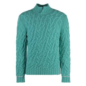 Malo Kaschmir Rollkragenpullover mit Zopfmuster - - Knitwear - Herren - Gr&uuml;n - L