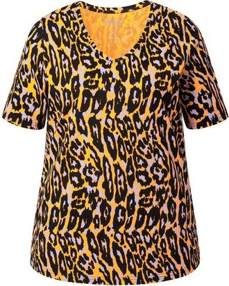 Ulla Popken T-Shirt T-Shirt Leomuster V-Ausschnitt Halbarm