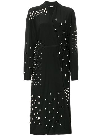 Stella McCartney robe mi-longue &agrave; perles brod&eacute;es - Noir