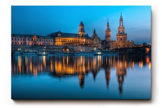 Paul Sinus Art Sinus Art Wandbild 90x60cm Beleuchtete Sehensw&uuml;rdigkeiten der Dresdner Altstadt im Spiegelbild der Elbe zur blauen Stunde