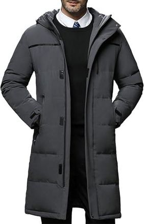 Generic Parka longue &agrave; capuche et fermeture &eacute;clair pour homme - Manteau dhiver chaud et matelass&eacute;, gris, XXL