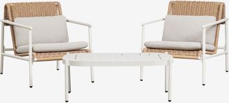 Sklum Gartenset mit 2 Sesseln und Couchtisch aus Aluminium und synthetischem Rattan Duroli Gardenia Wei&szlig;