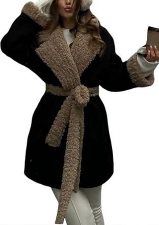 ORANDESIGNE Femme Veste Dhiver à Revers Cranté Double Face Chaud Manteau Teddy Floue Polaire Longue